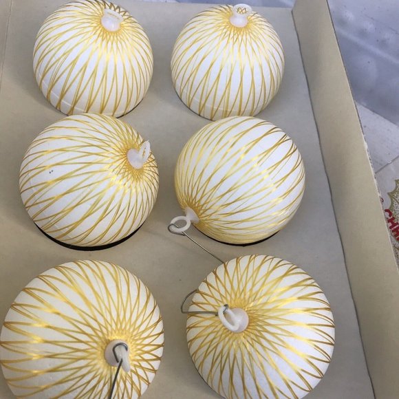 Holiday | Vtg Box 9 Shiny Brite Mcm Ornament Styrofoam Gold Silk Geo ...